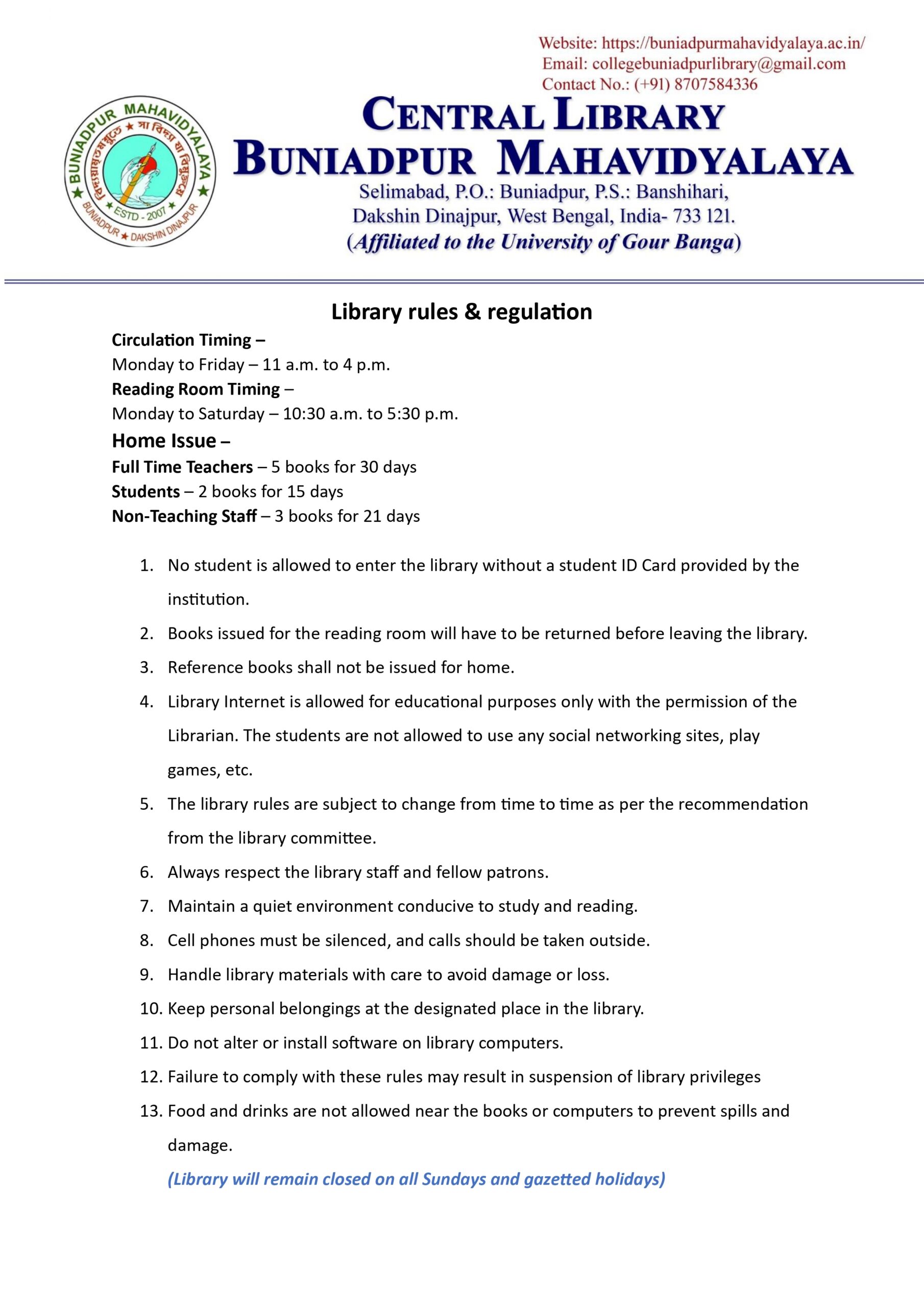Rules & Regulations – Buniadpur Mahavidyalaya